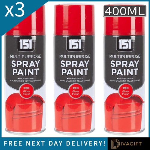 3 x RED GLOSS FINISH 400ML ALL-PURPOSE AEROSOL SPRAY PAINT METAL WOOD ...