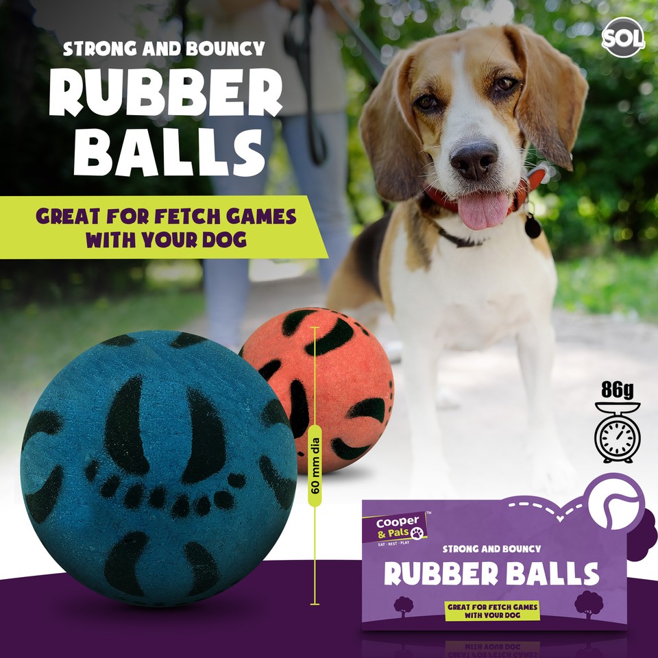 4pk Rubber Dog Balls | Bouncy Puppy Pet Solid Hard Play Ball Fun Fetch ...