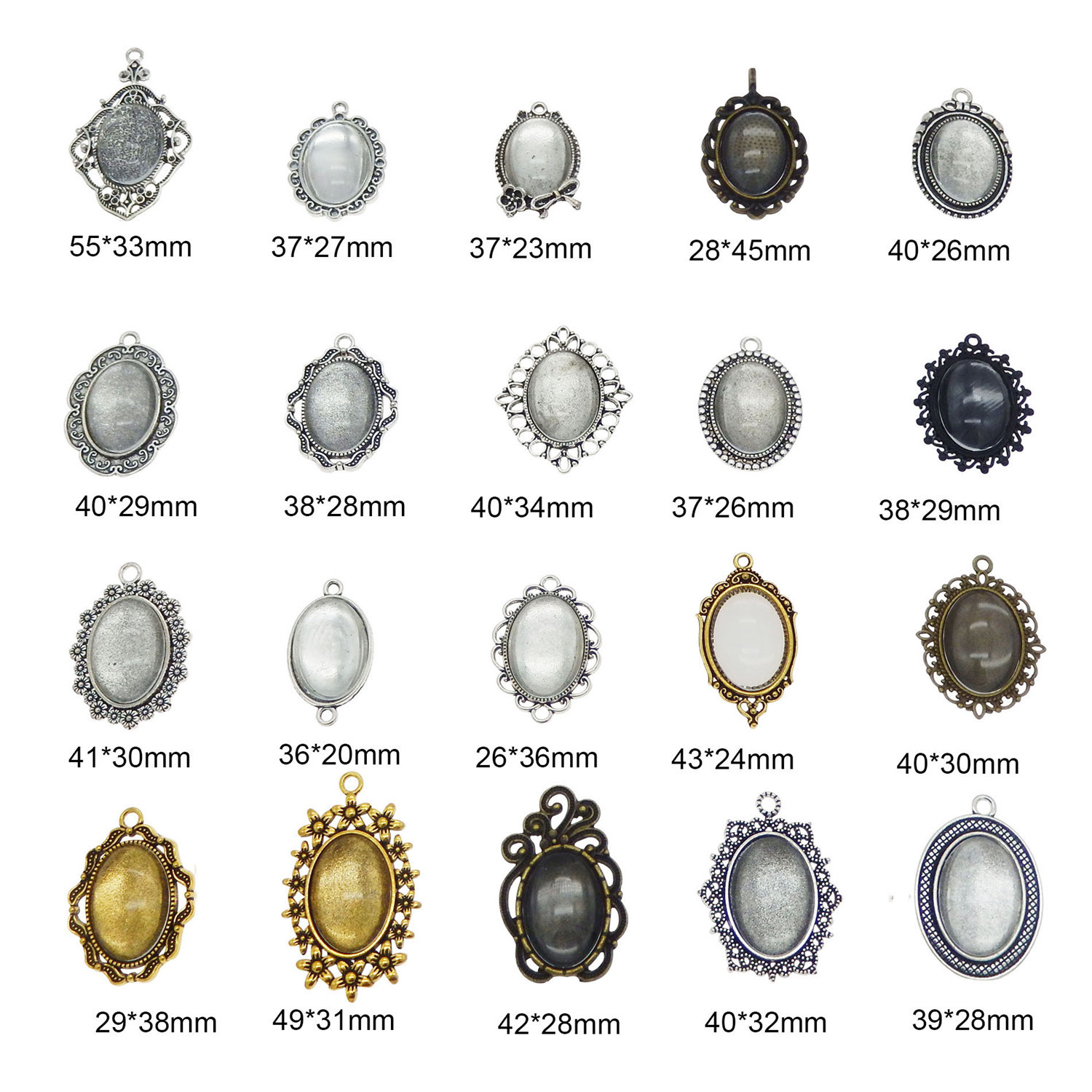 10 sets Mix Lot Vintage Metal Alloy Glass Cabochon Bezels Setting Tray ...