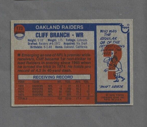 Cliff Branch HOF Oakland Raiders 1976 Topps #173 | eBay