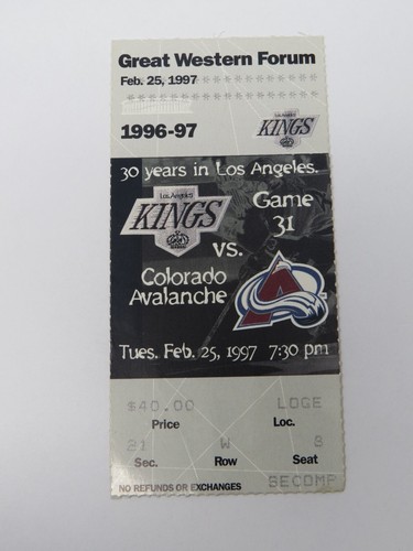 February 25, 1997 Los Angeles Kings Vs Colorado Avalanche NHL Hockey ...