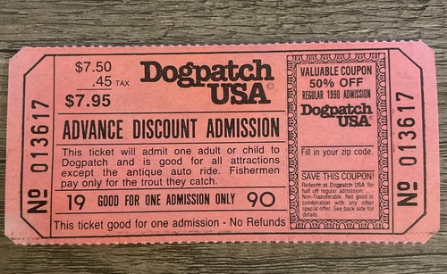 Dogpatch USA Vintage Admission Ticket!!! | eBay