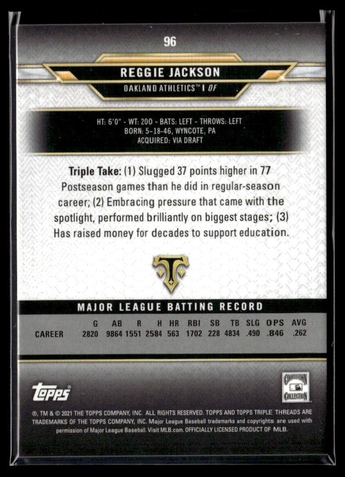 2021 Topps Triple Threads Pink Reggie Jackson /125 Oakland Athletics ...