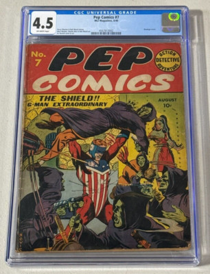 1940 MLJ Magazines PEP COMICS #7 CGC 4.5 OW CLASSIC SHIELD BONDAGE ...