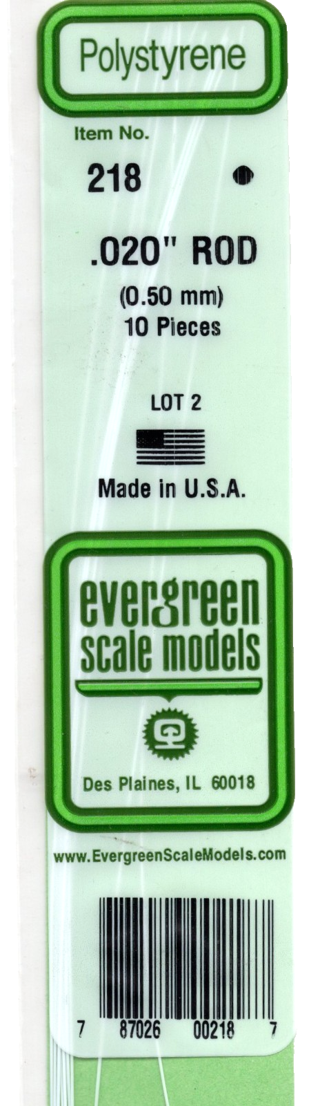 Evergreen 218 Styrene Rod .020" .05cm Diameter pkg (10) | eBay