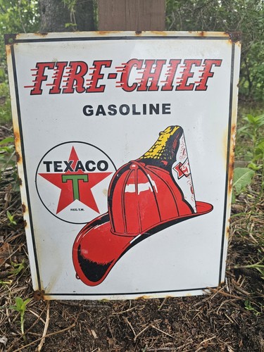 LARGE COLLECTIBLE ORIGINAL TEXACO FIRE CHIEF GASOLINE PORCELAIN GAS ...