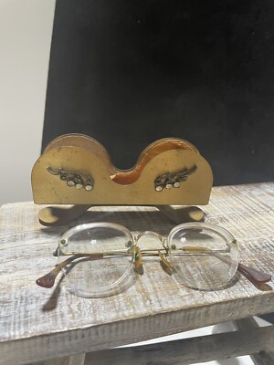 Vintage Footed Eyeglass Caddy Holder Cats Eye Rhinestones Gold Tone ...