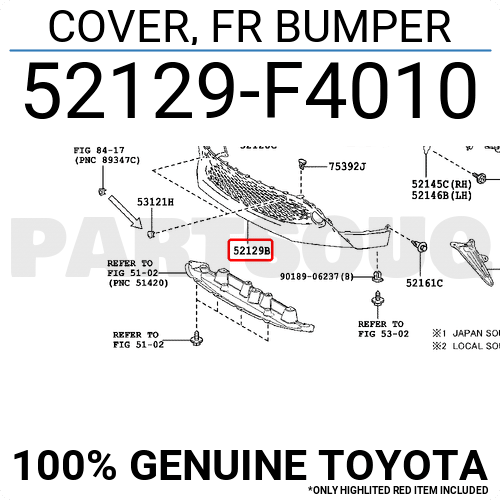52129F4010 Genuine Toyota COVER, FR BUMPER 52129-F4010 | eBay