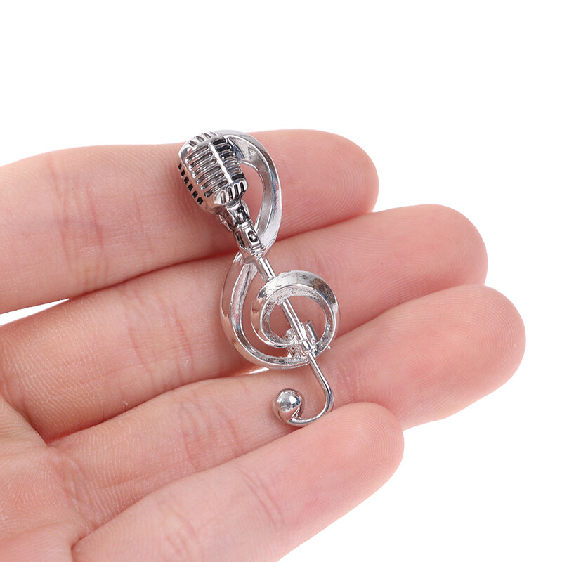 Vintage Silver Microphone Brooches Women Men Music Note Brooch Pins ...
