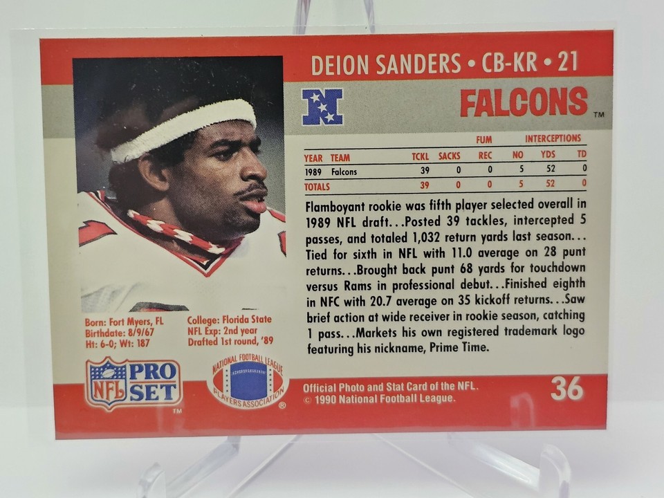 1990 Pro Set Deion Sanders - Atlanta Falcons #36 | eBay