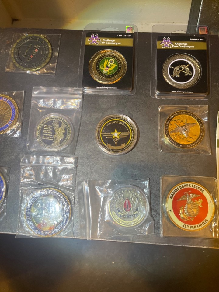 21pc Military Challenge Coin Lot Army JAG Boeing Marine Corps Eagle ...