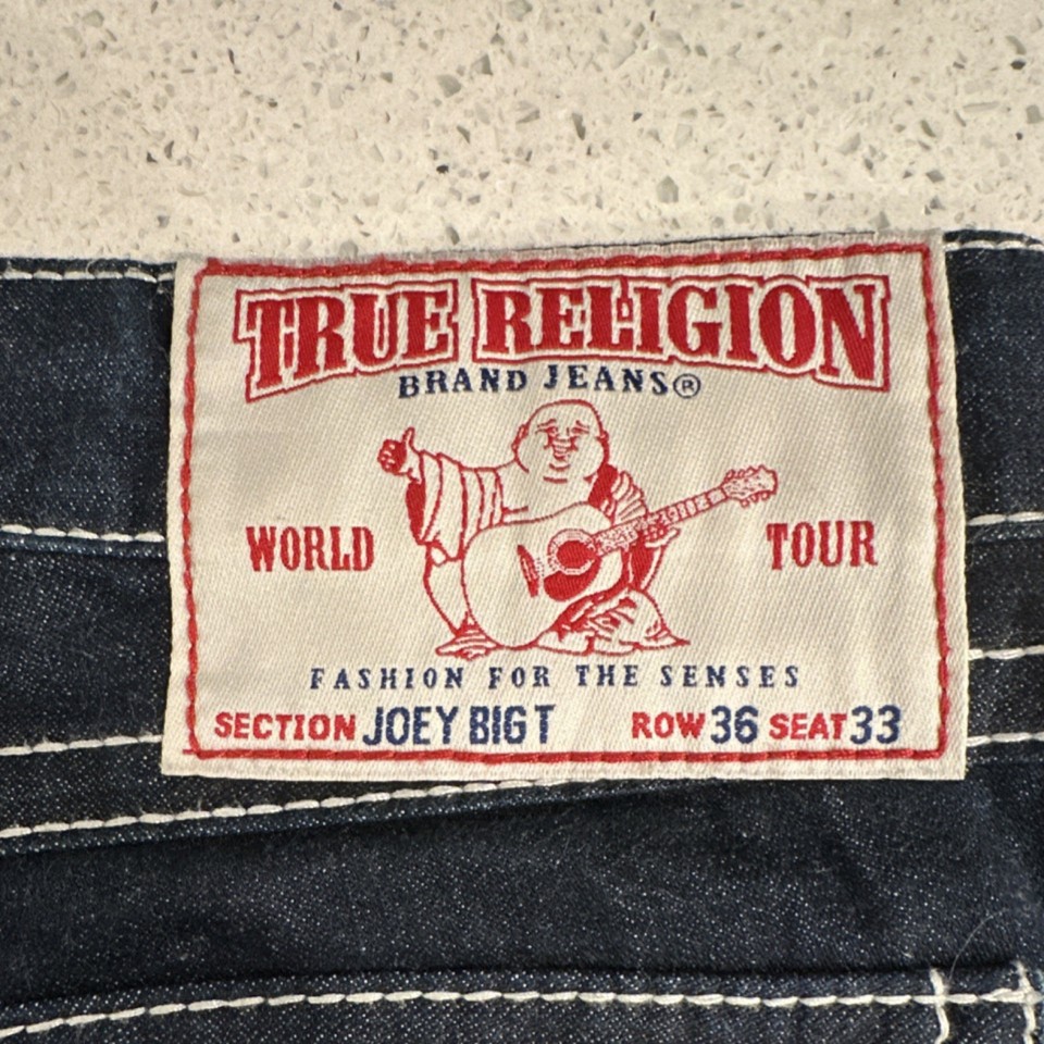True Religion Bootcut Jeans Dark Blue Denim Contrast Stitching Logo ...