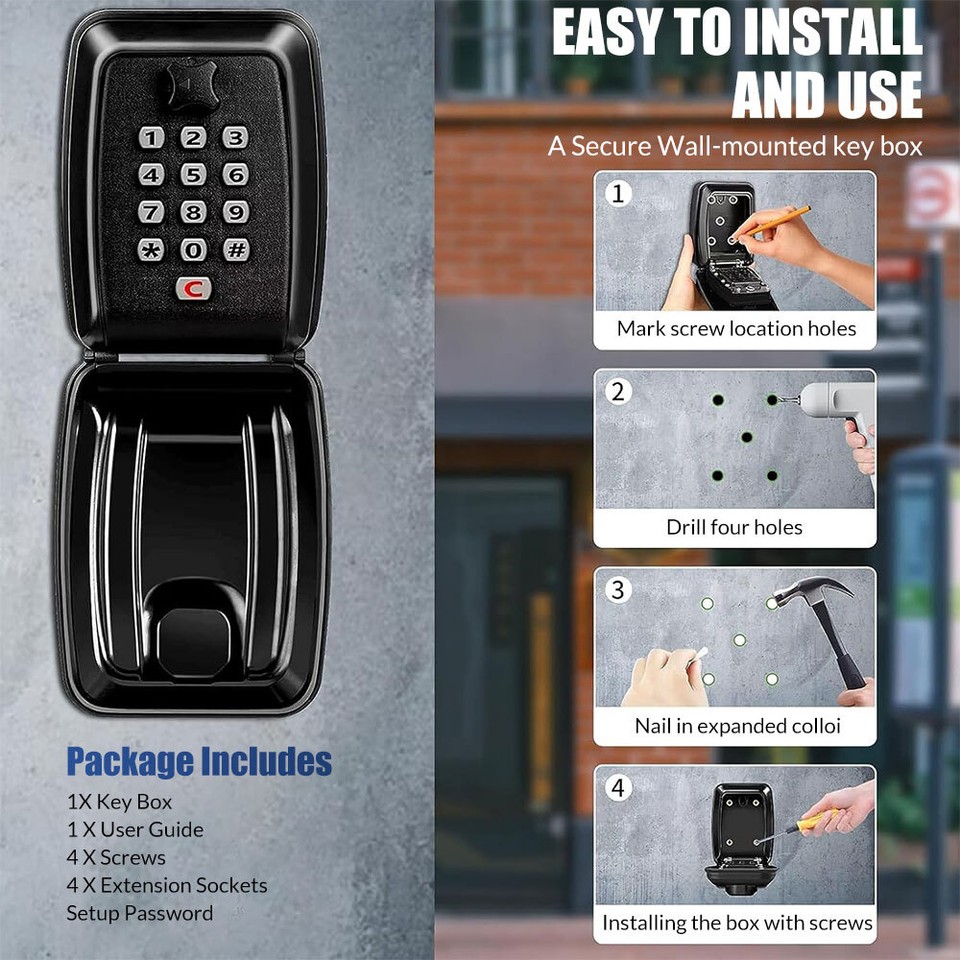 Key Lock Box Push Button Lockbox 12 Digit Combination Hanging Key Lock ...