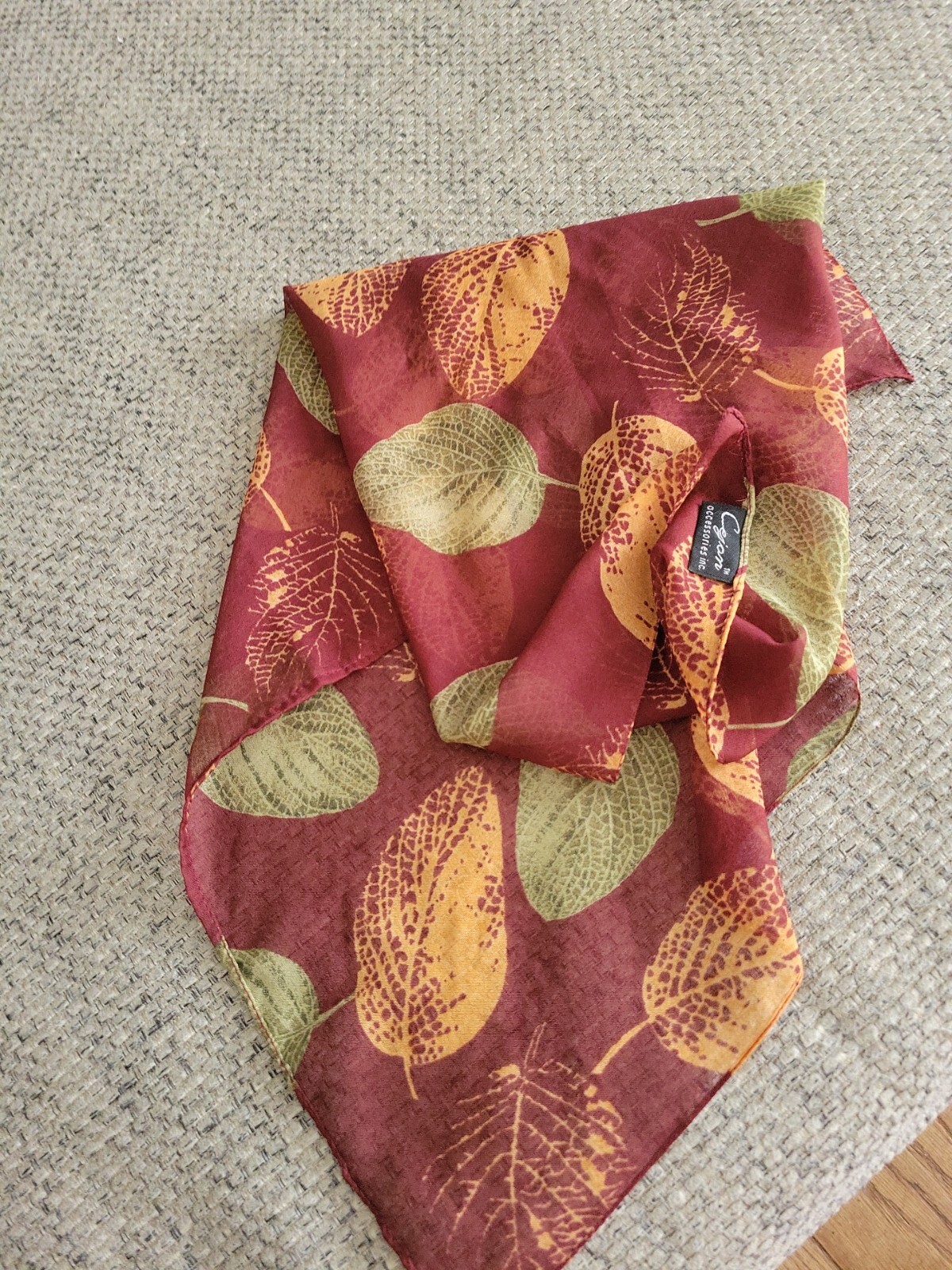 Vintage Cejon Square Leaf Scarf Base Color MAROON BROWN GOLD GREEN ...