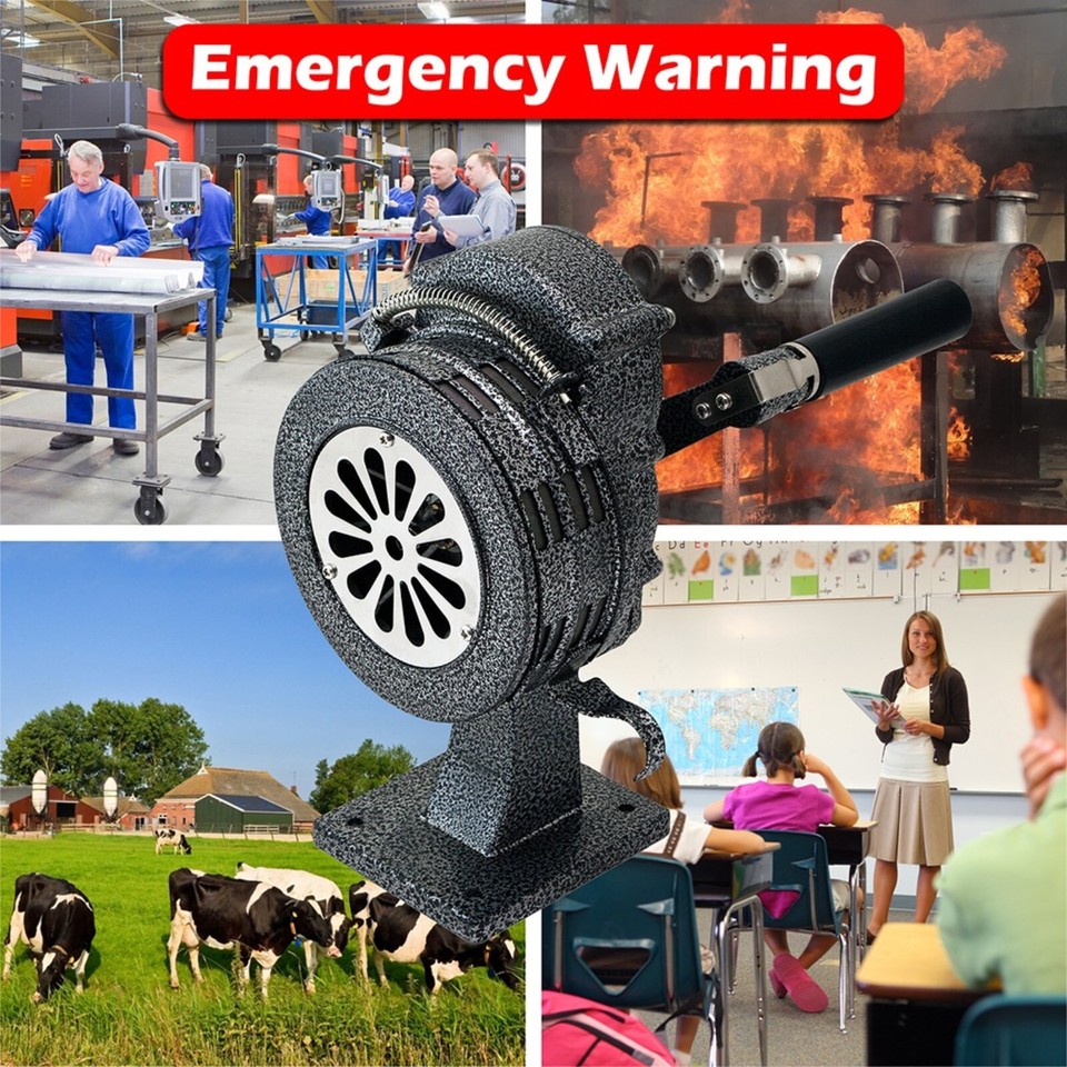 BASE MOUNT LOUD HAND CRANK MANUAL OPERATED AIR RAID ALARM METAL ...