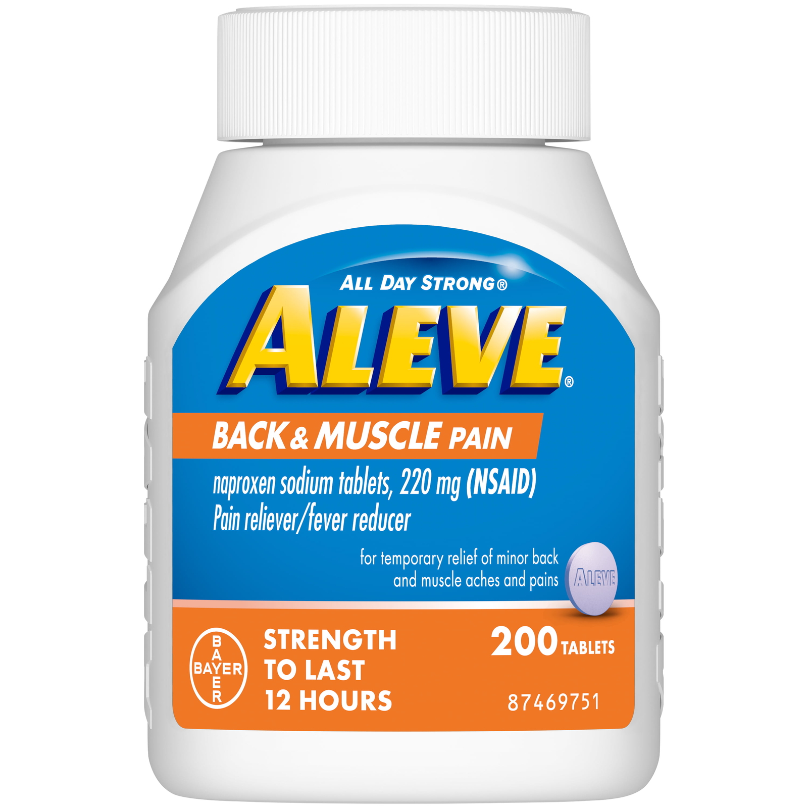 Aleve Back & Muscle Pain Reliever Tablets, Naproxen Sodium, 220 mg, 200 ...