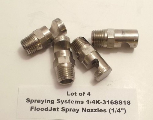 (4) Spraying Systems 1/4K-316SS18 FloodJet Spray Nozzles (1/4") 3.6gpm ...