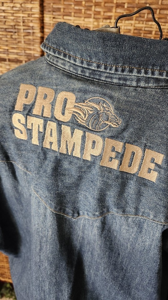 Cinch Pro Stampede PBR Blue Denim Jean Long Sleeve Pearl Snap Shirt ...