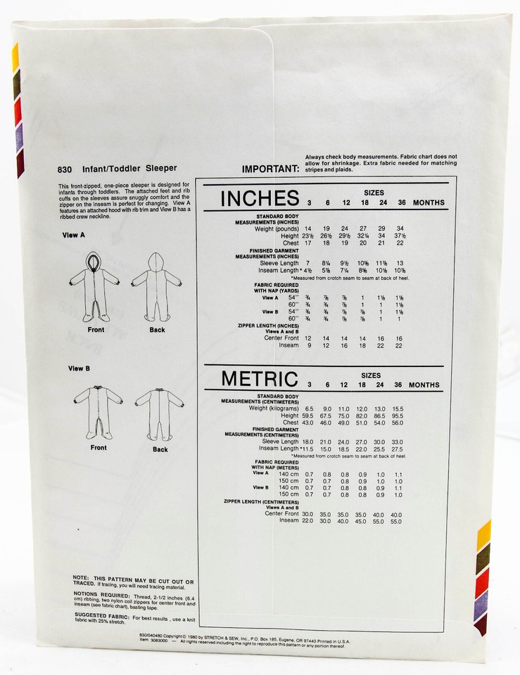 Stretch and Sew Pattern #830 - Infant/Toddler Sleeper | eBay