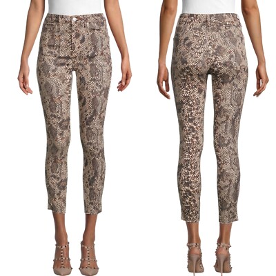 Free People Women's High-Rise Snakeskin Black Brown Cropped Skinny ...