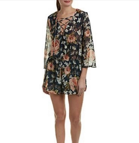 SHOW ME YOUR MUMU Women's Floral Print V-neck Multicolor Romper Size ...