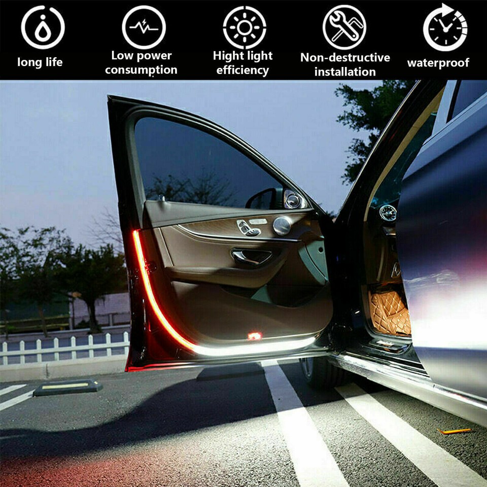 2x Side Door Open Warning LED Red White Light Strip Flash Signal Anti ...