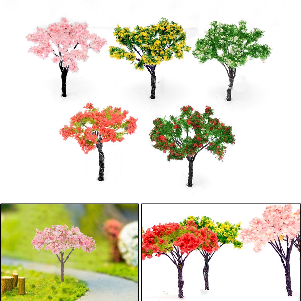 20pcs 2.55" Cherry Blossom Model Tree Miniatures Garden Plants Scenery ...
