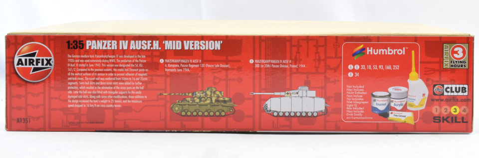 Airfix Panzer IV Ausf.H - Mid Version 1:35 Scale Plastic Model Tank Kit ...