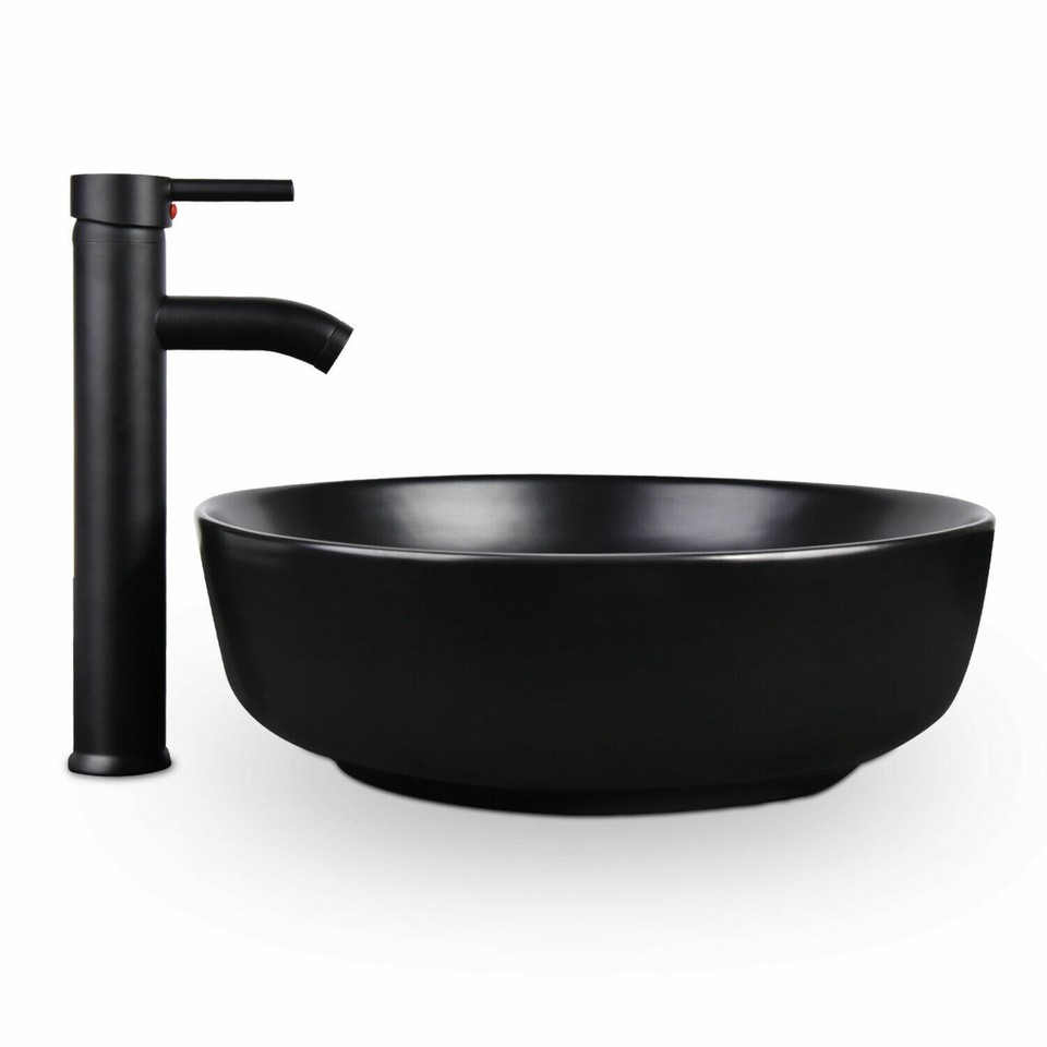 Ceramic Bathroom Vessel Sink Basin Wash Bowl with Faucet Pop Drain ...