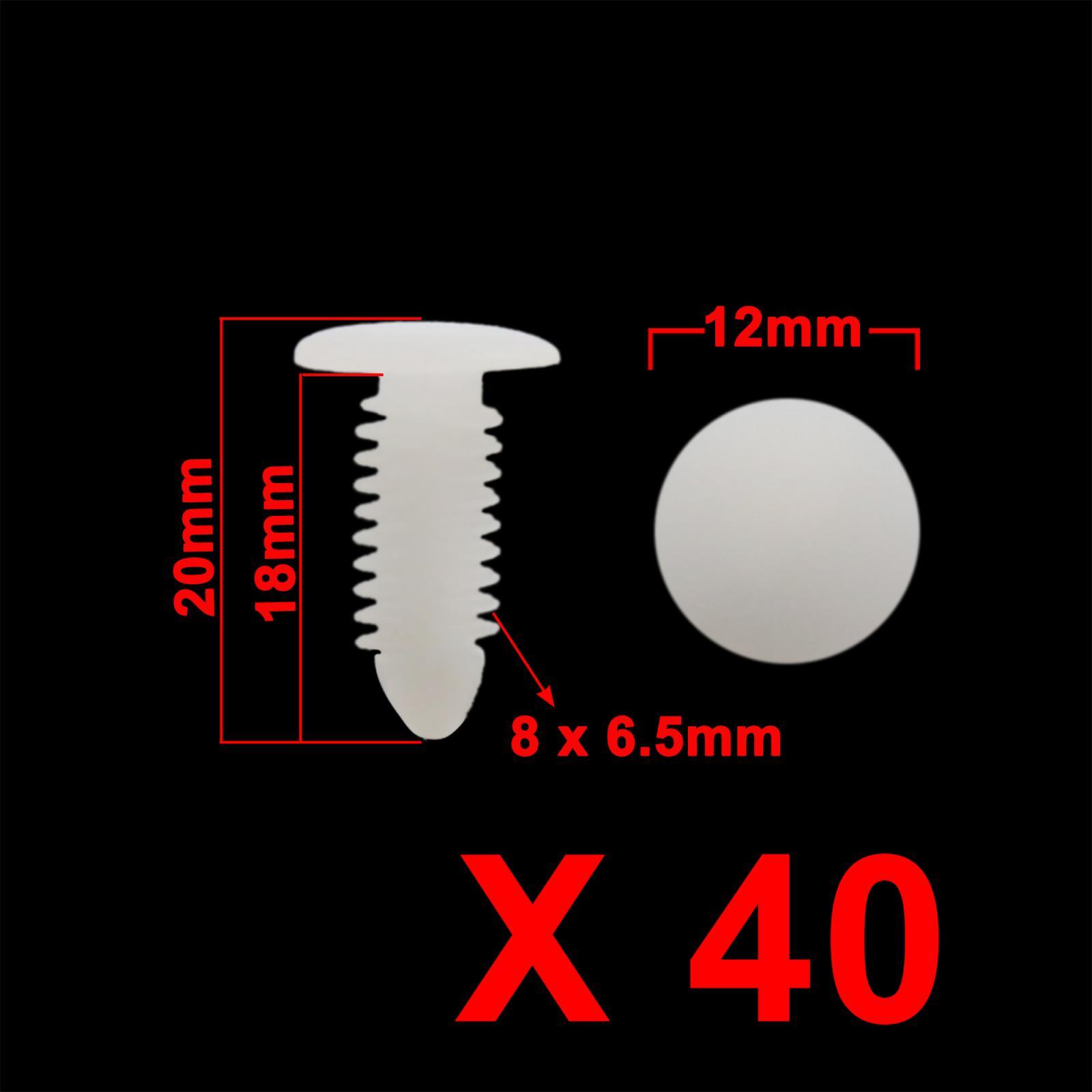 40 Pcs White Plastic Rivets Splash Guard Fastener Push Type Clips 7.5 x ...