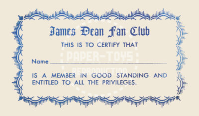 JAMES DEAN FAN CLUB MEMBERSHIP CARD - VINTAGE REPRINT | eBay