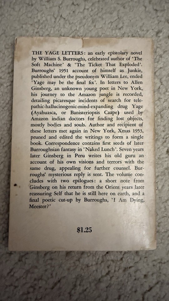 THE YAGE LETTERS William S. Burroughs & Allen Ginsberg - 1st/3rd PB ...