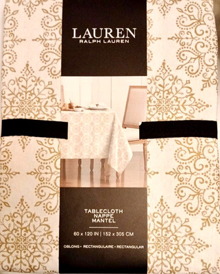 BNWT Ralph Lauren Tablecloth 60” x 120” GOLD SNOWFLAKES CHRISTMAS. FREE ...