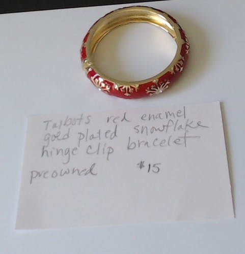 Talbots red enamel gold plated snowflake hinged clip bracelet | eBay