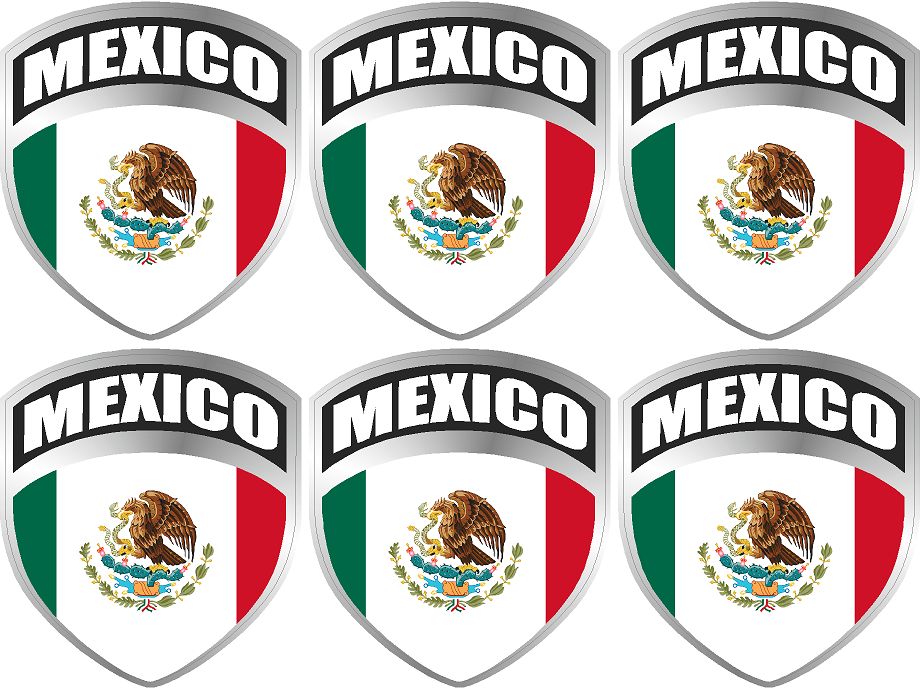 6 - 1.7" x 2" Mexico flag shield decal Mexican badge vinyl hard hat ...