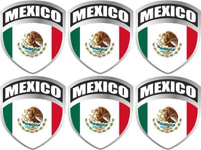 6 - 1.7" x 2" Mexico flag shield decal Mexican badge vinyl hard hat ...