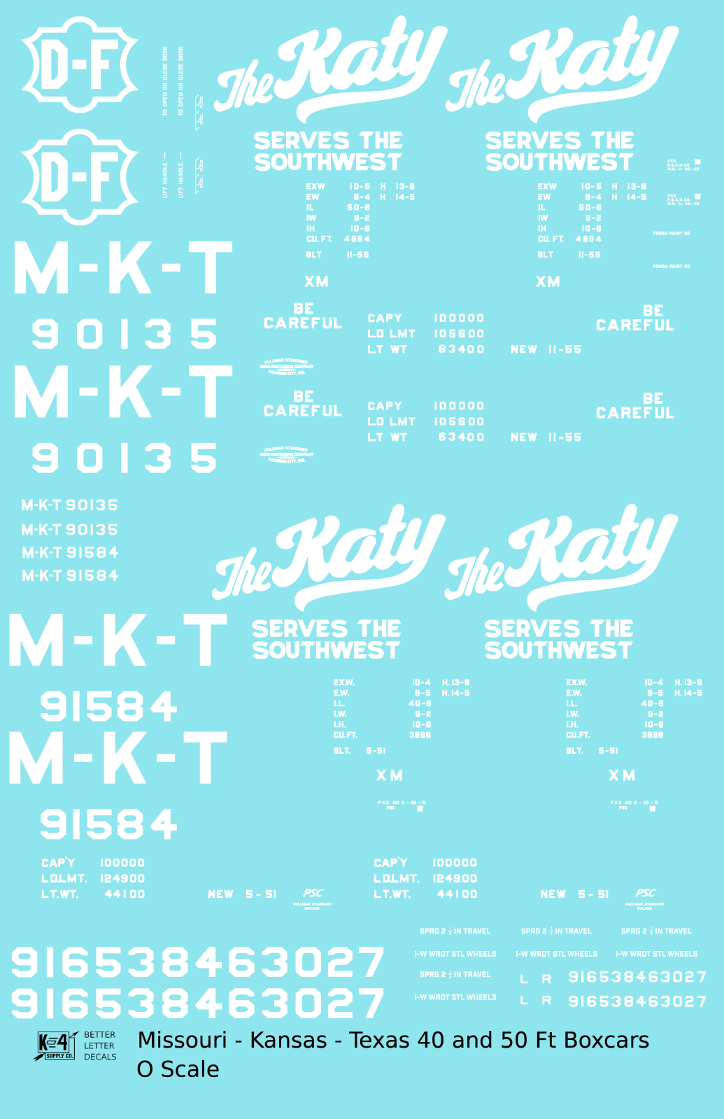 K4 O Scale Decals Missouri Kansas Texas MKT Katy 40 Ft Boxcar White | eBay