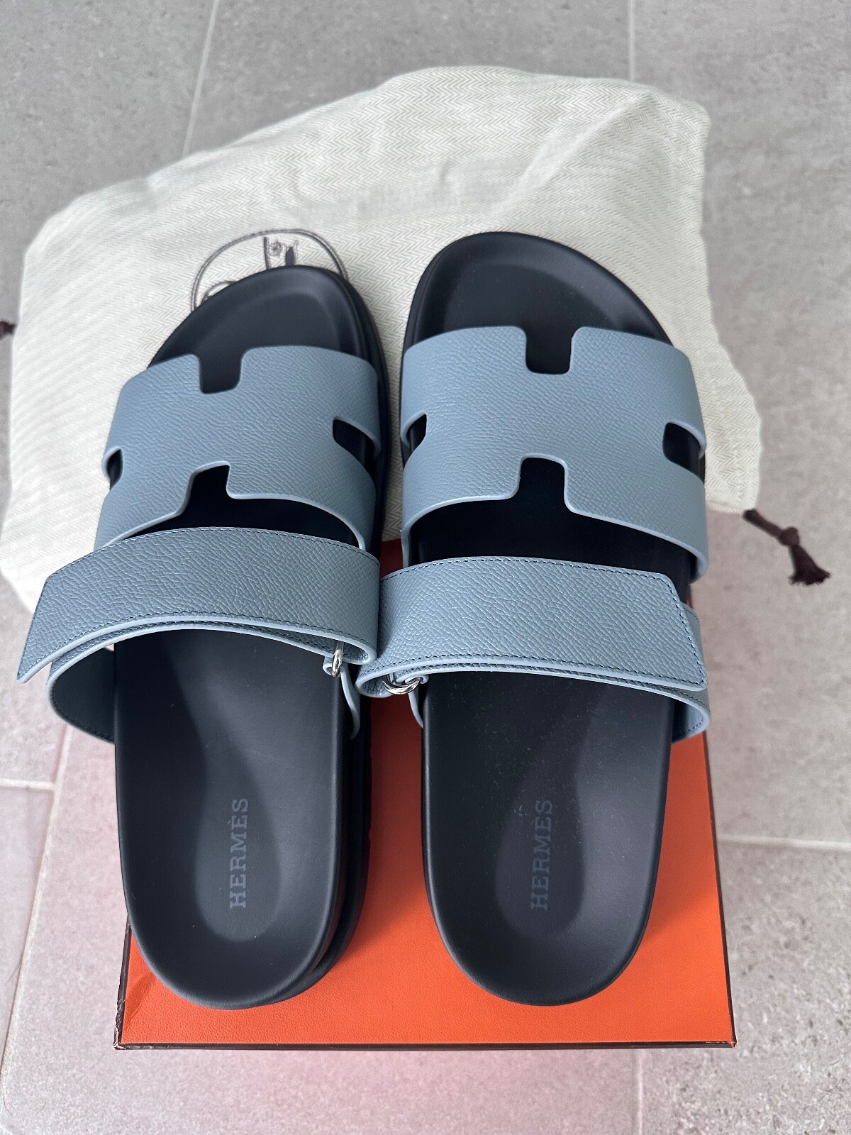 Hermes Chypre Calfskin Slides - Anthracite EU 40 / 9 … - Gem