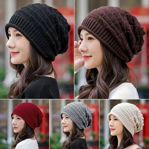 Solid Color Knitted Hat Oversized Skullcap Fashion Bonnet Caps Winter ...