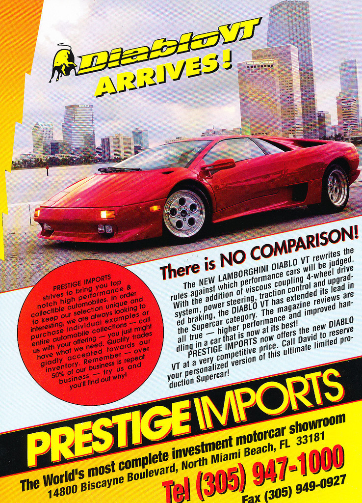 1993 Lamborghini Diablo VT arrives Original Advertisement Car Print Ad ...