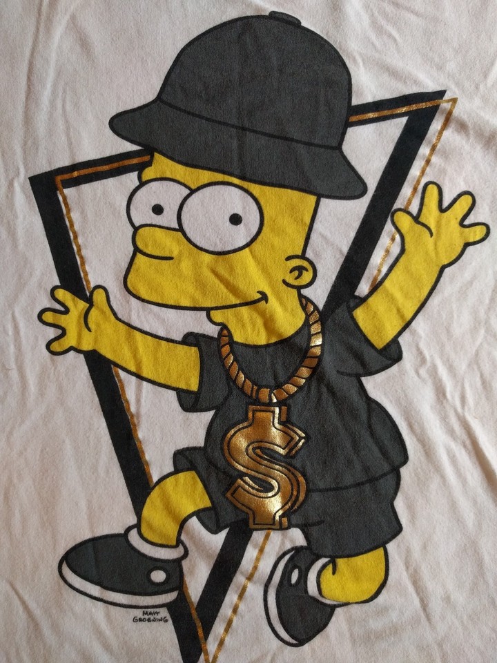 HIP HOP RAP Style Bart Simpson T-Shirt MEDIUM The Simpsons Gold Chain ...
