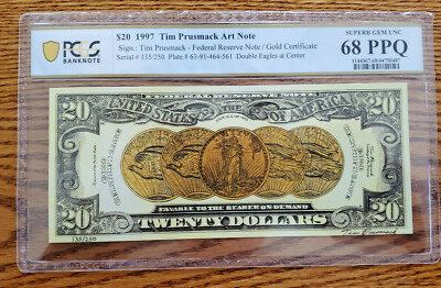 1997 TIM PRUSMACK MONEY ART $20 GOLD COINS PCGS SUPERB GEM UNC 68PPQ ...