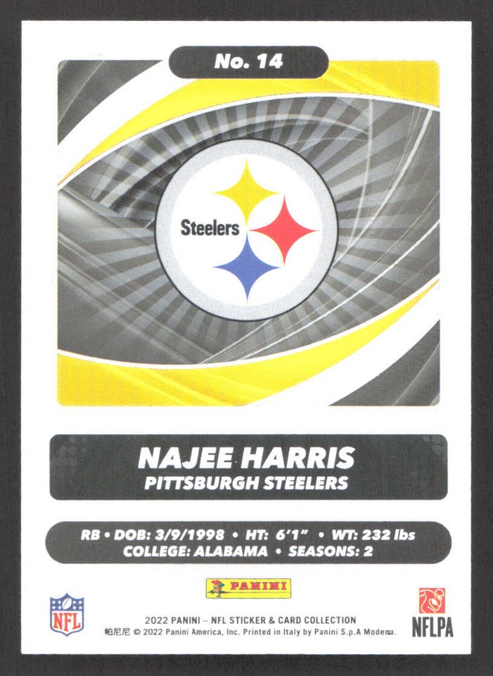 2022 Panini Sticker & Card Collection Najee Harris #14 Blue 164/275 | eBay