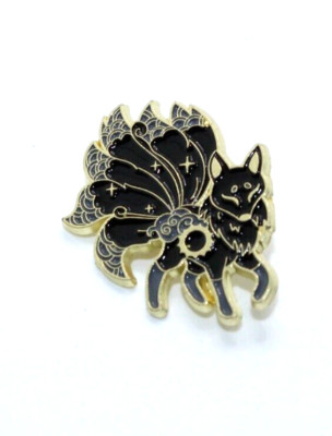 Black and Gold Colored Fantasy Fox with Six Tails Pin Stars Sun New ...