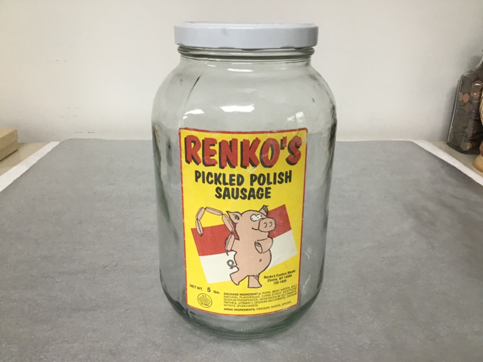 Retro RENKO'S PICKLED POLISH SAUSAGE Large 1 Gal Glass Jar w/ Tin Lid ...