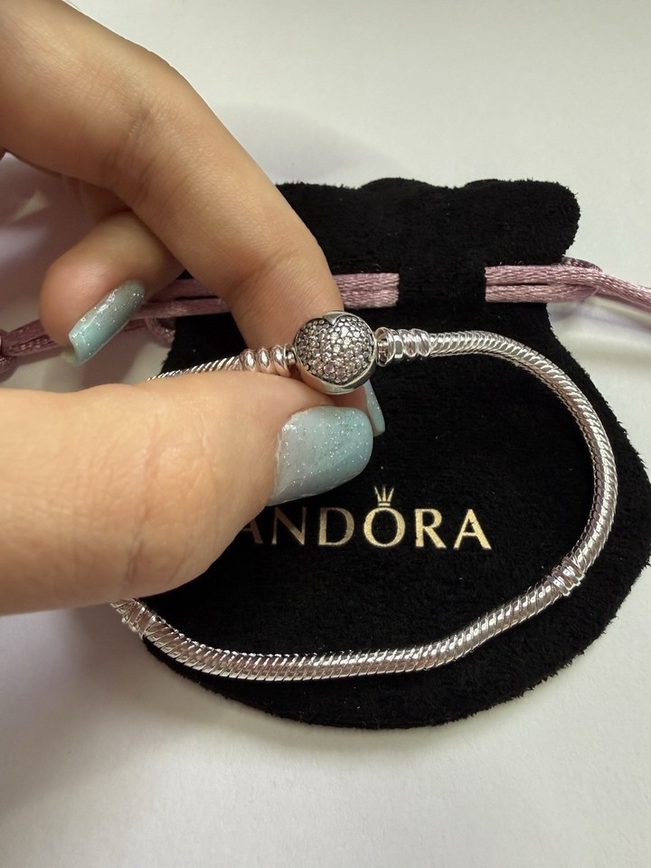 Pandora 590743 19 Cm Moments Sparkling Heart Clasp Snake Chain Bracelet ...