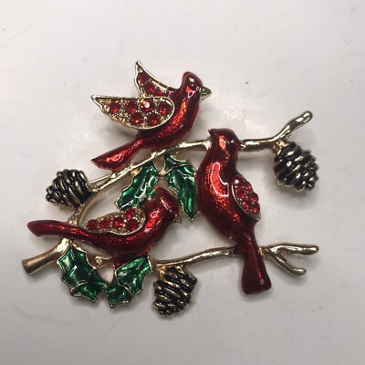 Enamel and Rhinestones Cardinal Brooch | eBay