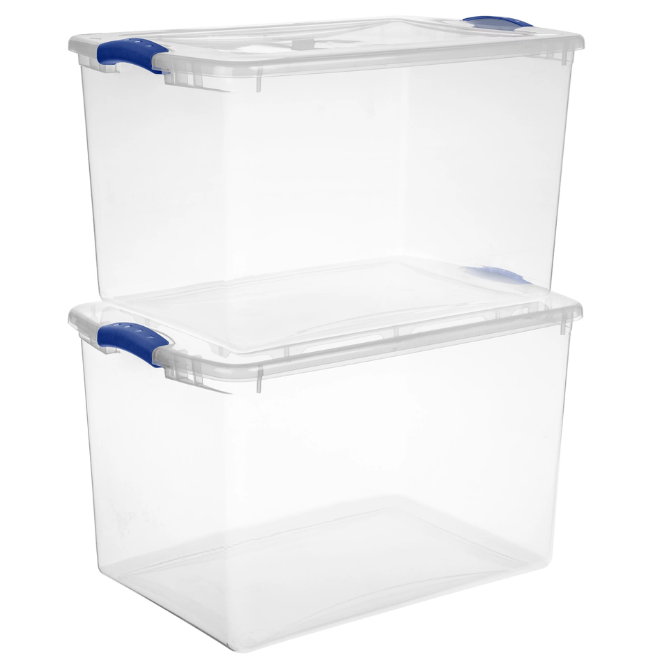 Stackable Plastic Tote Box Storage Containers Bin 66 Quart, Blue ...