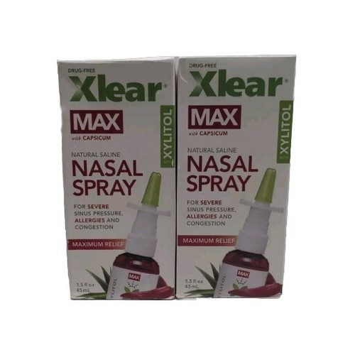 2 Xlear MAX with Capsicum Nasal Spray 1.5oz Sinus Relief xylitol NIB 08 ...