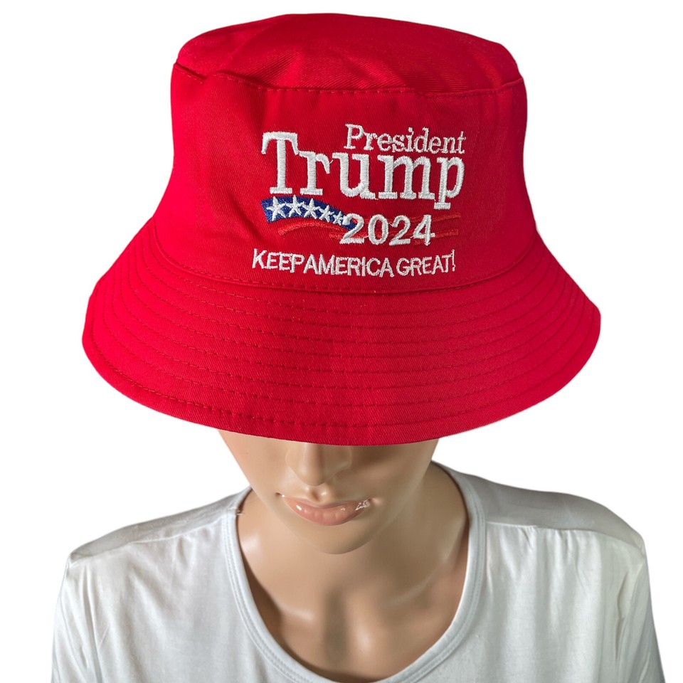 ON SALE!! President Donald TRUMP Bucket Red Hat MAGA Keep America Great ...